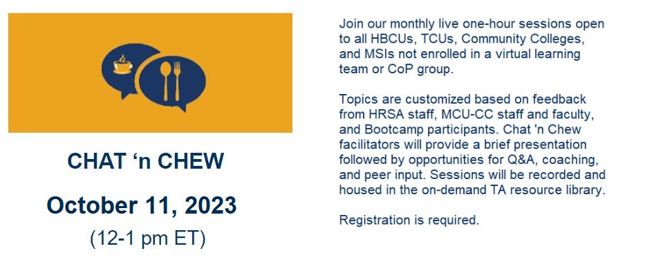 MCU-CC TA Monthly Chat ‘n Chew – MCU-CC TA Learning Management System